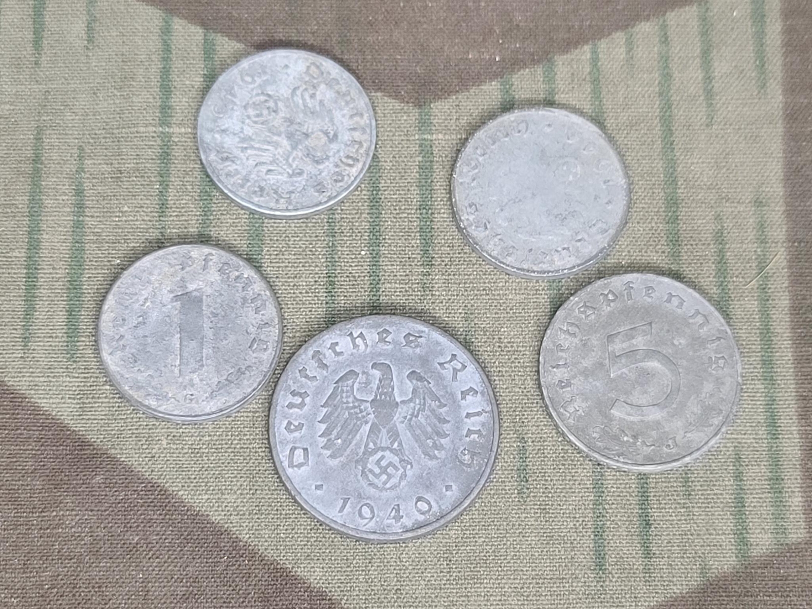 Lot of Five WWII German Reichspfennig Coins (1, 5, and 10 Rpf) Coin ...