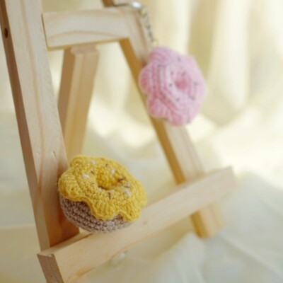 2 PCS Handmade Crochet Cute Donut Doughnut Keychains Key Rings Purse ...