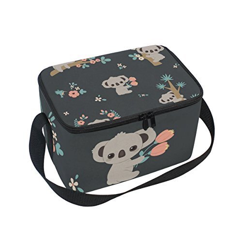 Cute Koala Insulated Lunch Box Black Lunch Bag Portable Tote Bag Cooler ...