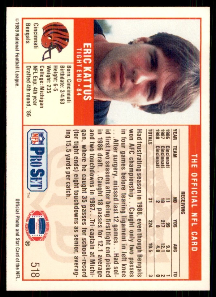 1989 Pro Set Eric Kattus Football Cards #518 | eBay