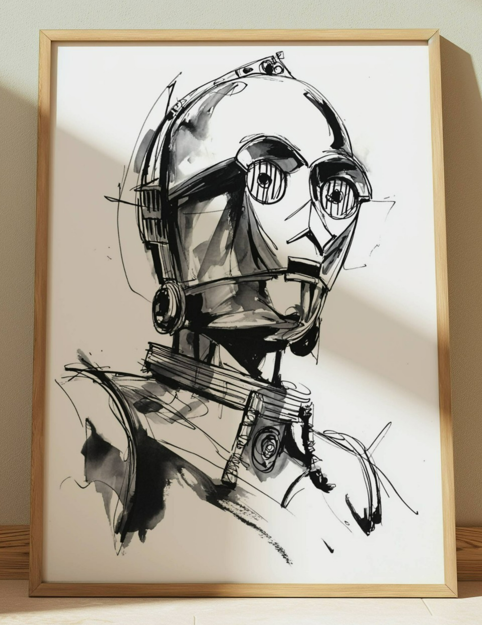 C-3PO ROBOT STAR WARS INK DRAWING PRINT SKETCH 8" x 10" WALL ART HOME ...