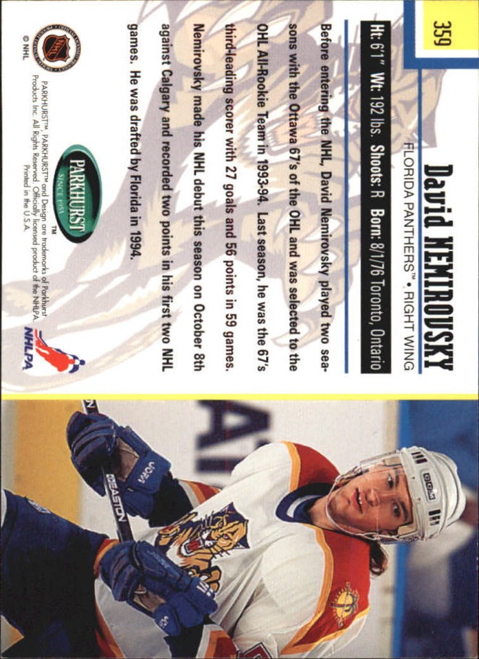1995-96 Parkhurst International Panthers Hockey Card #359 David ...