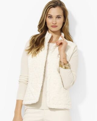 Lauren Ralph Lauren Reversible Quilted to faux Lamb Fur Cream Vest size ...