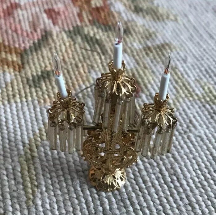 Dollhouse Miniature Crystal Fran Meehan Candle Table Lamp Light 561 | eBay