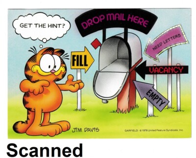 Garfield Postcard Drop Mail Here Mailbox Signs Jim Davis Vtg 1978 Comic ...