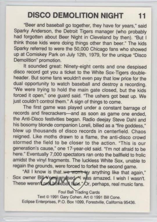 1991 Eclipse Foul Ball Disco Demolition Night #11 | eBay
