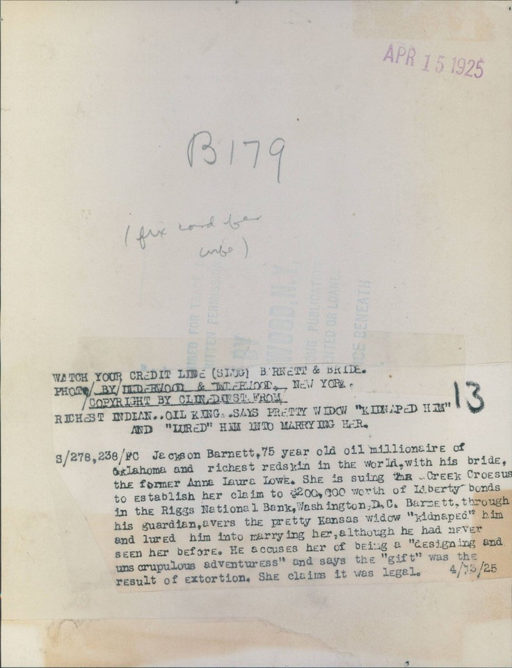 1925 Press Photo World's Richest Indian Jackson Barnett and Wife from ...