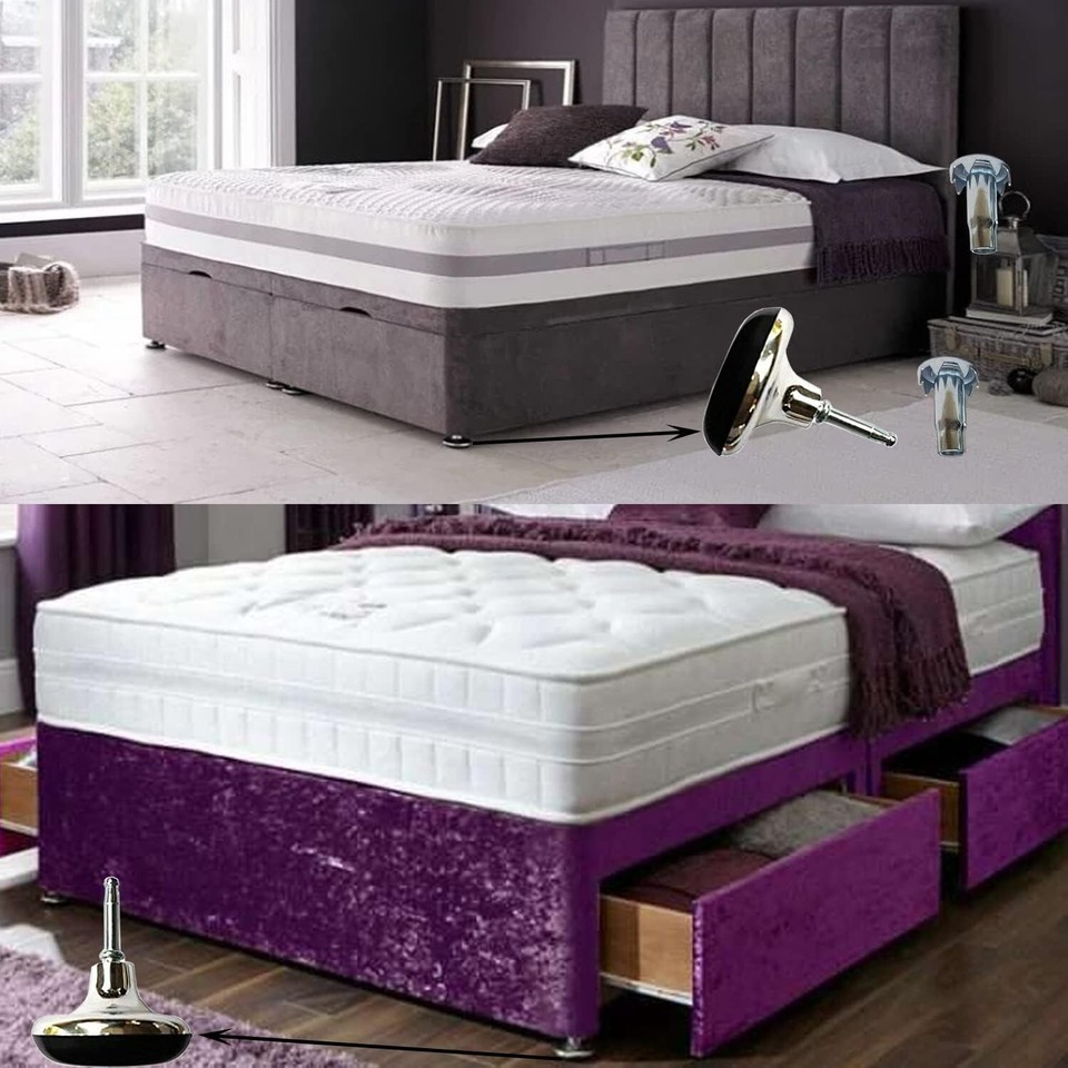 8 x Chrome Feet Bed Legs Glides Castor & Insert For Divan Base Sofa ...