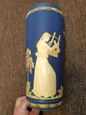 WELLER 11" Blue Ware (Maidens Dancing) Playing Harp & Flowers Vase ...