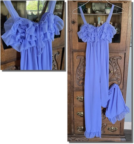 Vintage Frou Frou Ruffled Chiffon Nylon Lounging Hostess Cat Suit ...