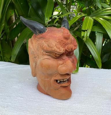Huge Devil Carved Wooden Figure, Evil Sculpture Devil Horn Carving ...