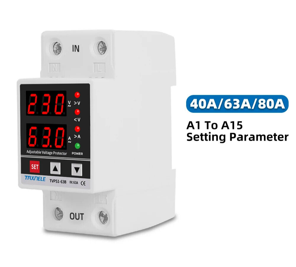 220V 63A Adjustable Voltage Relay Over Under Voltage Protector ...