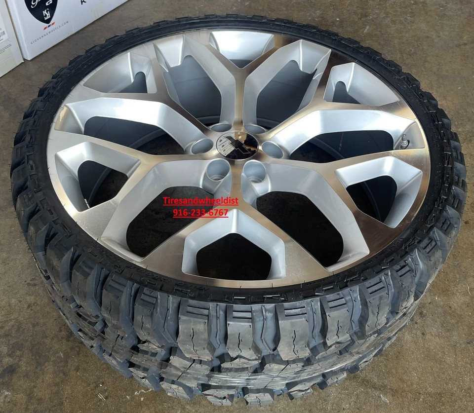 24'' inch Snowflake Silver Machine Wheels 33'' MT Tires Ford F150 ...