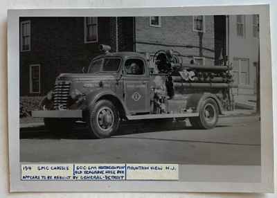 Vintage ca 1940s Fire Engine Truck 3x5 B&W Photo Mountain View Wayne ...