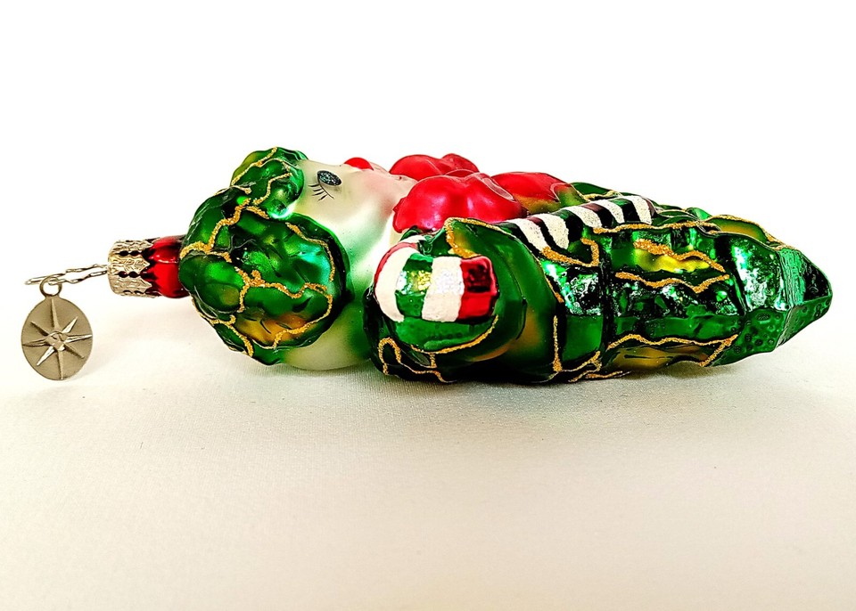 Christopher Radko HOLLY JEAN Glass Ornament Green Red Bow Candy Cane ...