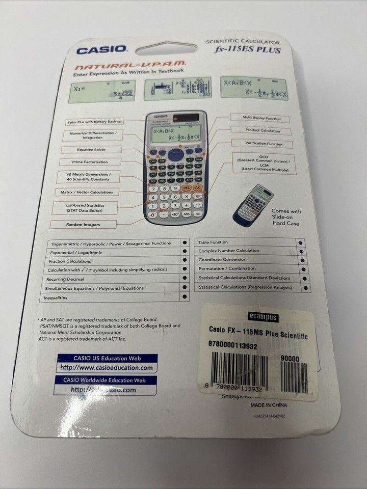 Casio fx-115ES Plus Scientific Calculator Natural Textbook Display New ...