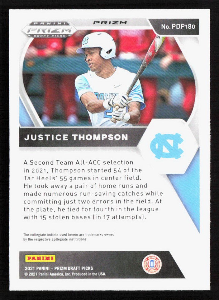 2021 Panini Prizm Draft Picks Justice Thompson Blue #PDP180 North ...