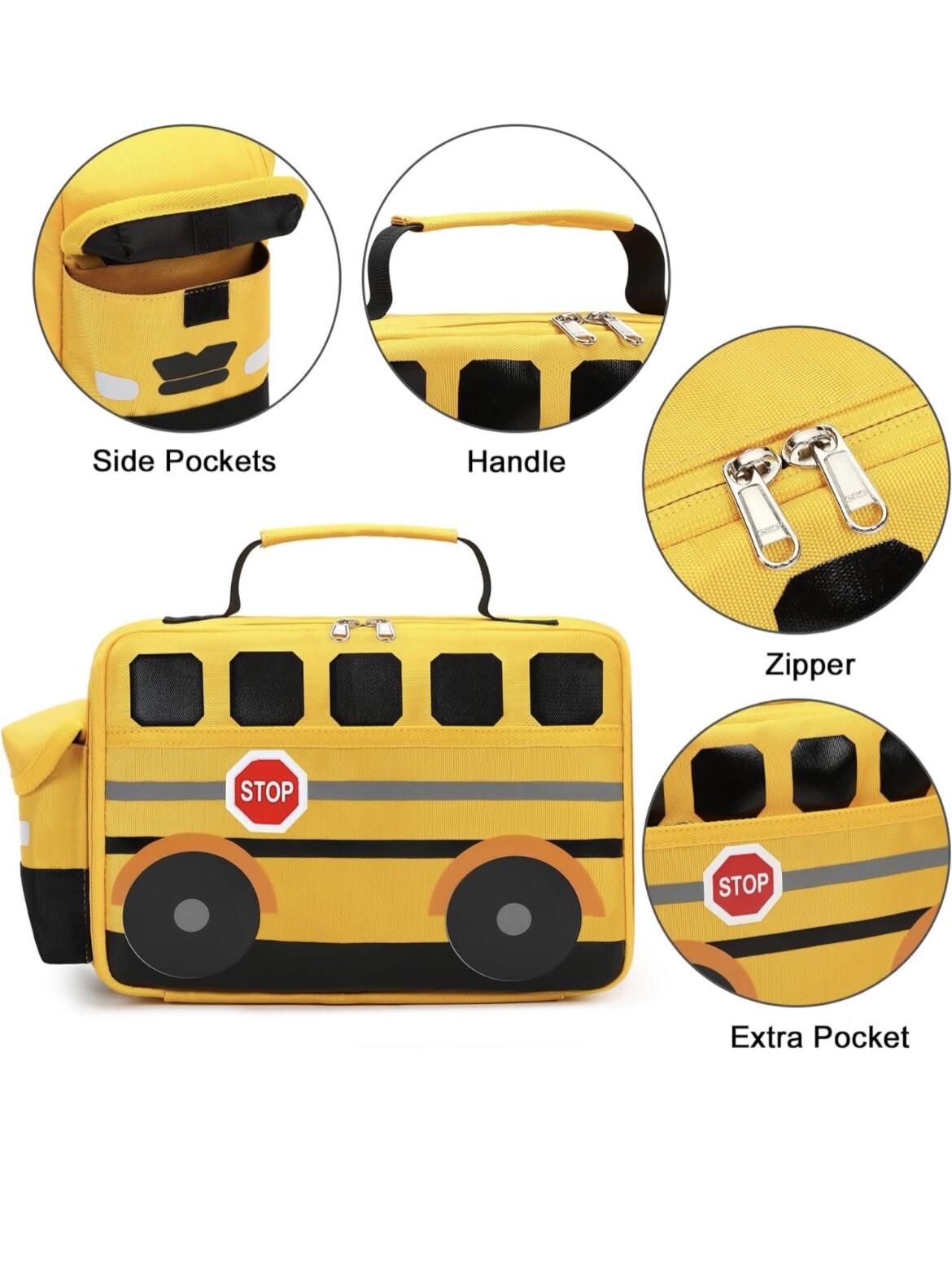 Insulated School bus Lunch Bag for Kids, Reusable Cooler Thermal Meal ...