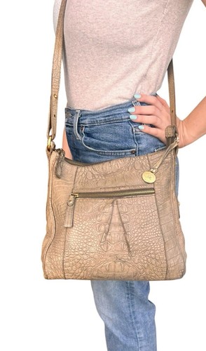 VINTAGE BRAHMIN LINDY GRAY CROC EMBOSSED LEATHER CROSSBODY HANDBAG | eBay