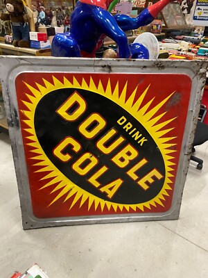 RARE Vintage Double Cola 63" Metal Triangle Soda Sign 45" x 45" Wood ...