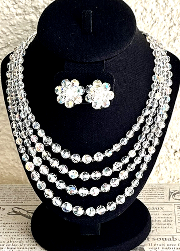 Vintage Art Deco AB Crystal Multi Strand Necklace Earrings Grannycore ...