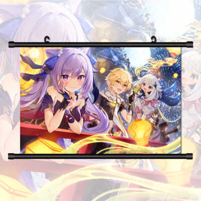 Genshin Impact Keqing Aether Paimon Banner Wall Poster Scroll Home ...