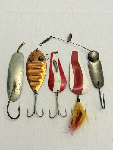 5 Vintage Musky Spoon Fishing Lures - Heddon, Aitken, AL. Wilson & 2 ...