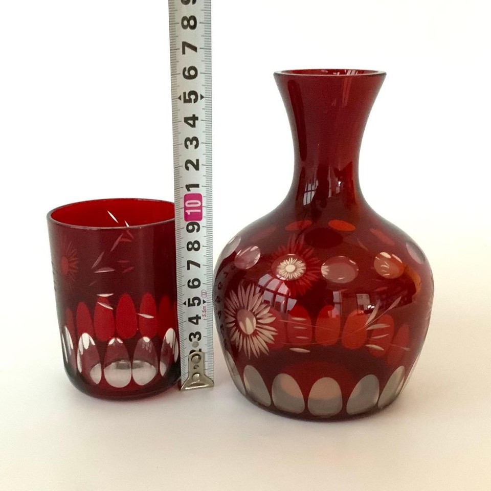 Edo Kiriko Red Glass Water Bottle Set - Showa Retro | eBay