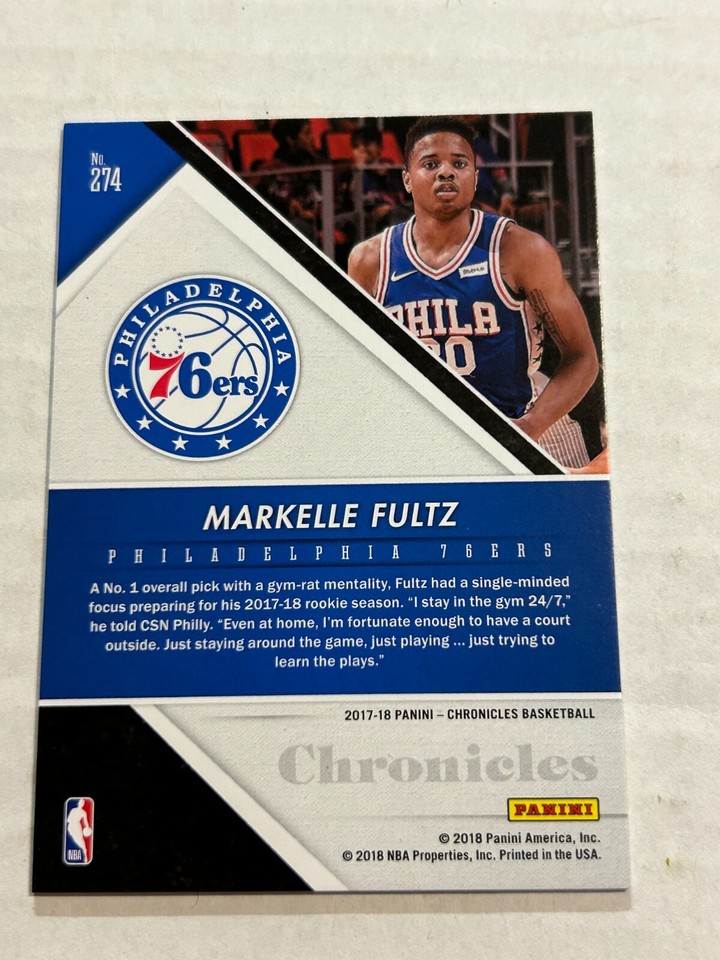 2017-18 CHRONICLES PINNACLE MARKELLE FULTZ 109/199 PURPLE ROOKIE 76ERS ...