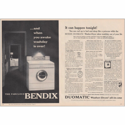 1955 Bendix Washer Dryer: When You Awake Washday is Over Vintage Print ...