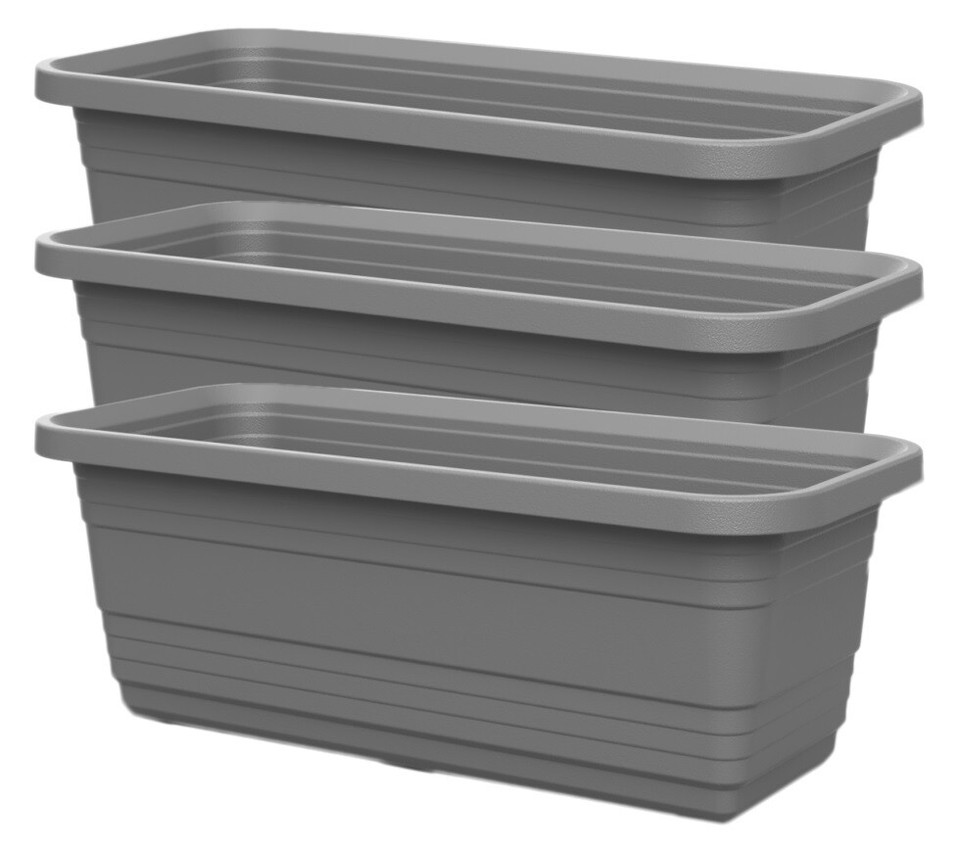 Grey Trough Plant Pot Long Plastic Planter Home Garden Window Herb ...