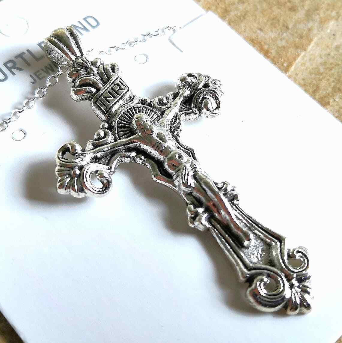 Roman Catholic Crucifix Necklace Solid 14k Yellow Gold Roman Catholic