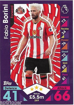 2016 / 2017 EPL Match Attax Base Card (269) Fabio BORINI Sunderland AFC ...