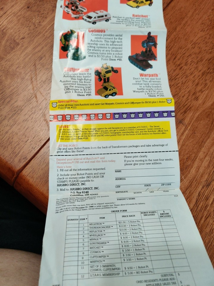 Vintage Transformers G1 Folded Checklist/Catalog Insert- 1988. RARE. | eBay