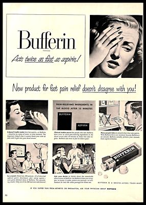 1949 Bristol Myers Bufferin Vintage PRINT AD Antacid Analgesic Tablets ...