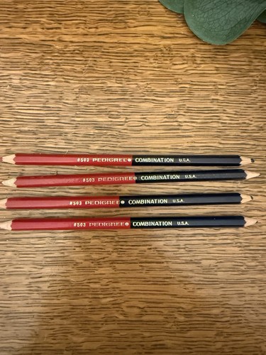 Vintage Pedigree #503 Red Blue Combo Pencils Lot of 4 USA Made Office ...