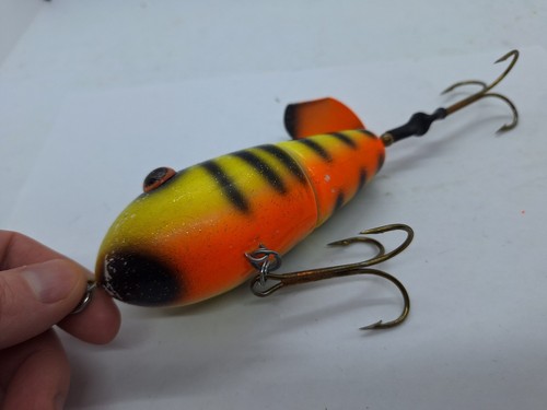 8" Lake X Lures Fat Bastard Custom Fire Perch Topwater Prop Bait Musky ...