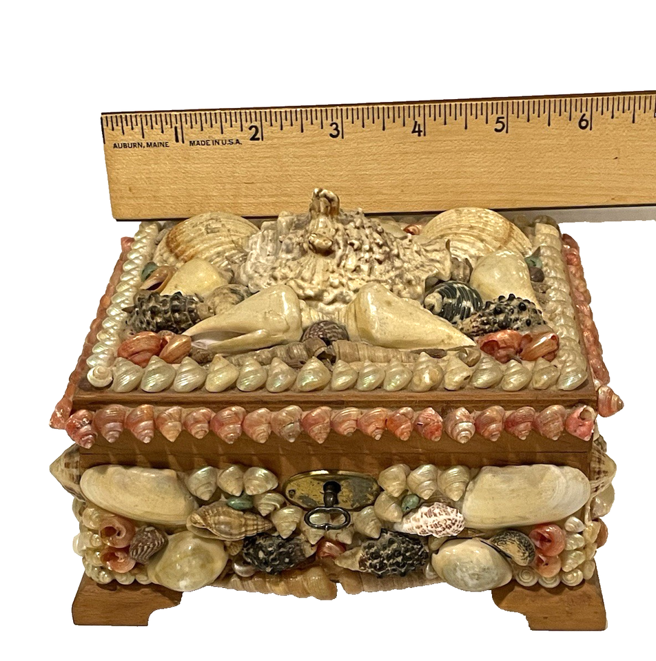 Antique VICTORIAN SHELL Art Sailor's Valentine MUSICAL Jewelry Box ...