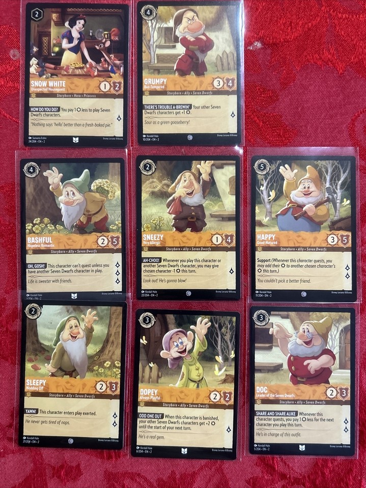 Disney Lorcana Floodborn Snow White and the Seven Dwarfs Set of 8 Pull ...