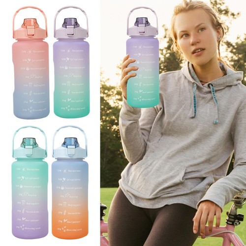 Gradient Color Water Bottle with Straw and Handle Portable Storage ...