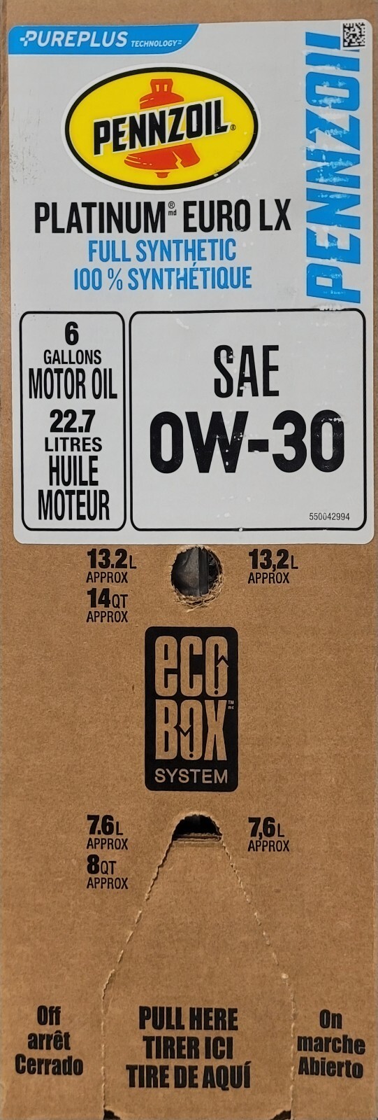 Pennzoil Platinum Euro LX (0-30) 6-gal. BIB/Pit Pack 550042994 for sale ...
