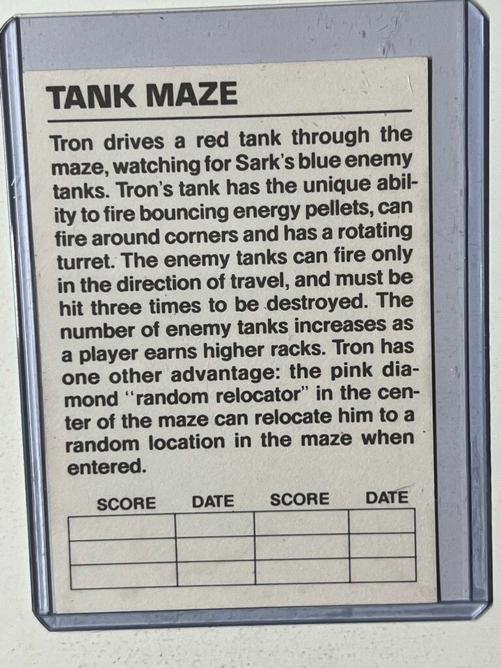 Tron 1982 Sticker card Disney Tank Maze | eBay
