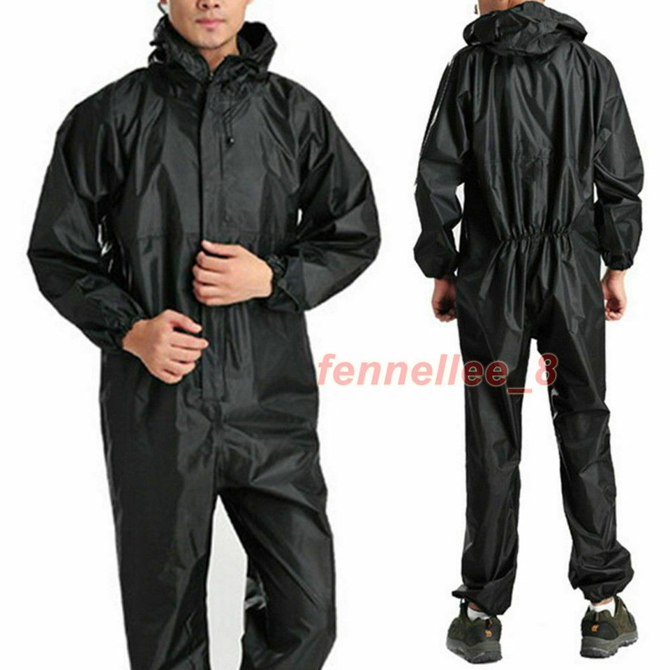 Black Rainsuit Waterproof Storm Jumpsuit Overalls Mens Women Coat One ...