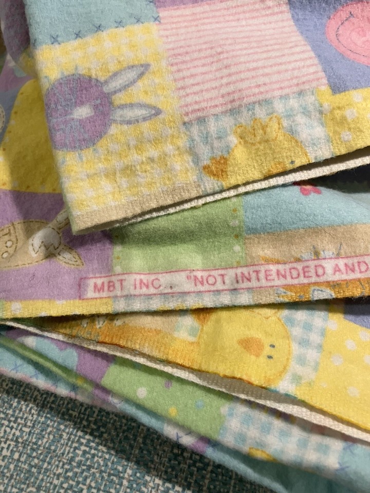 3 yds MBT Fabric Cotton Flannel Pastel Easter Patchwork w/ Animals 44 ...