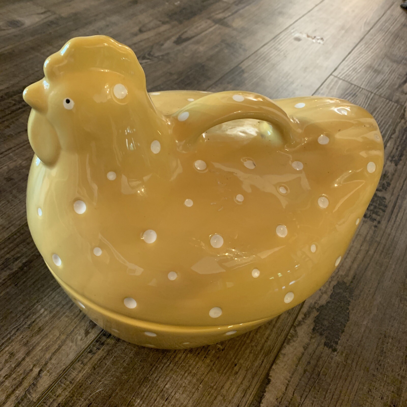 Temp-Tations Tara Temptations Yellow Polka Dot Chicken Hen on Nest 2 qt ...