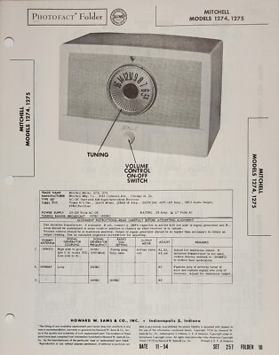 SAMS PHOTOFACT SERVICE MANUAL 257-10 MITCHELL RADIO 1274 1275 | eBay