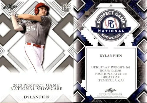 DYLAN FIEN 2023 "1ST EVER PRINTED LEAF PERFECT GAME ROOKIE CARD #39 ...