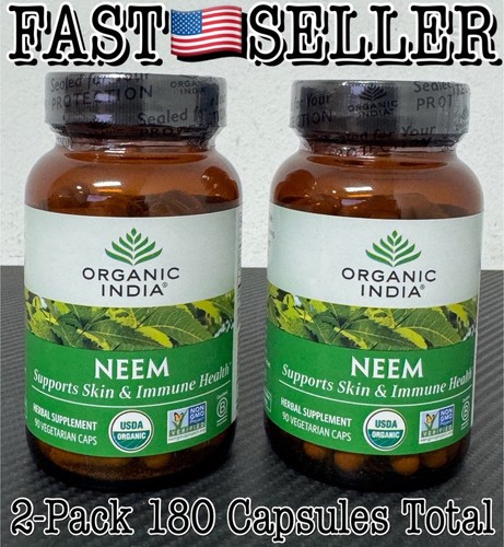 2-Pack Organic India Neem Capsules 650mg - 90 Vegetarian Caps Each ...