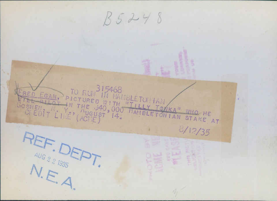 1935 Press Photo Racehorse Tilly Tonka and Fred Egan at Hambletonian ...