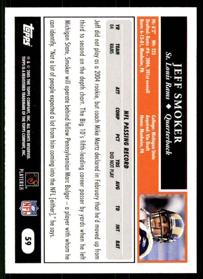 2005 Topps Jeff Smoker Football Cards #59 | eBay